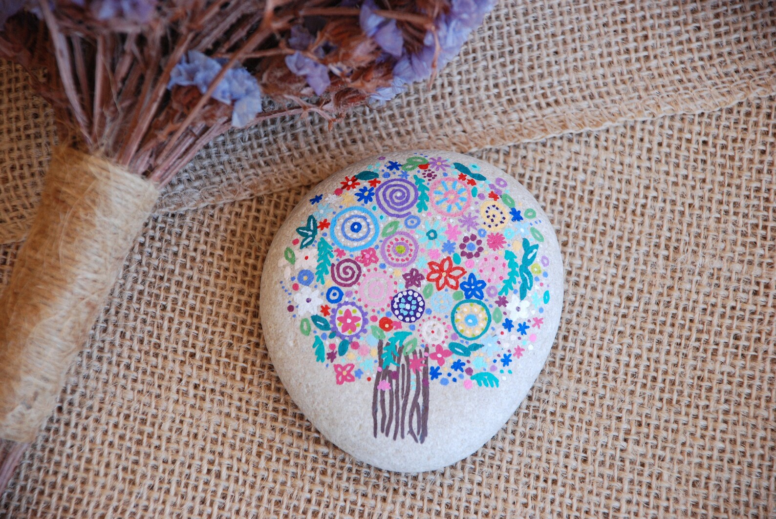 Painted Stone Fantasy Tree Pebble Nature Design Tree - Etsy