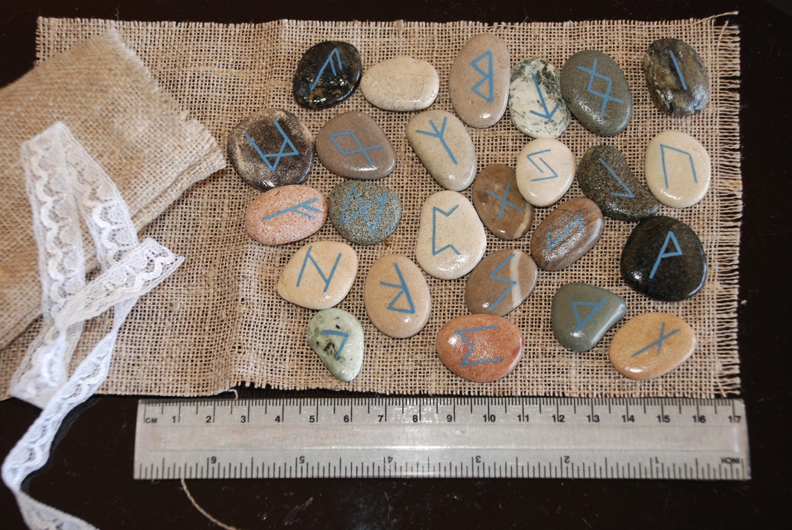 25 Sea Stone Runes & Handmade Pouch Elder Futhark Runes | Etsy