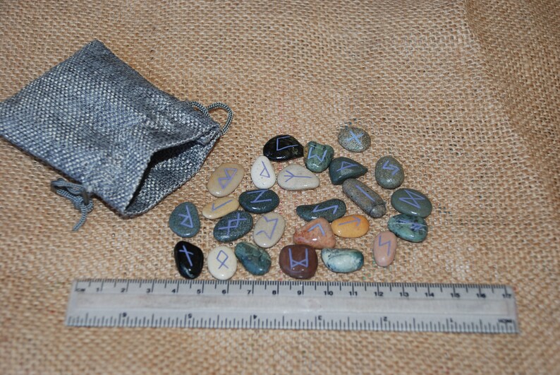 25 Tiny Stone Runes in a Small Pouch Elder Futhark Runes | Etsy