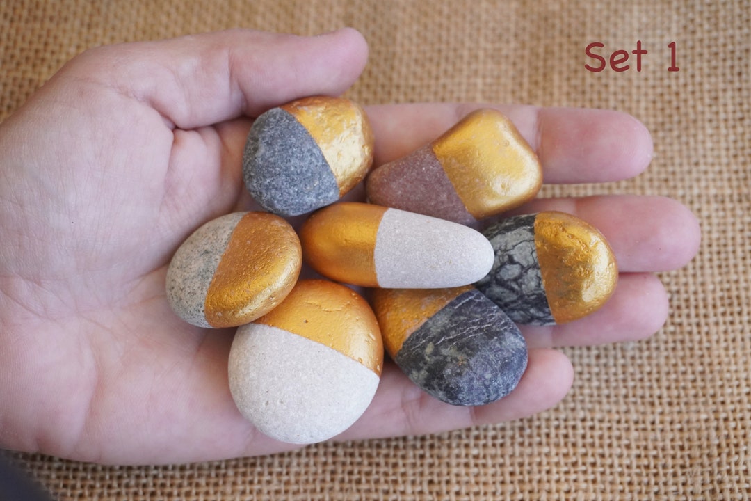 7 Gold Stones for Decor Sea Pebbles Table Potpourri, Zen Stones, Gold ...