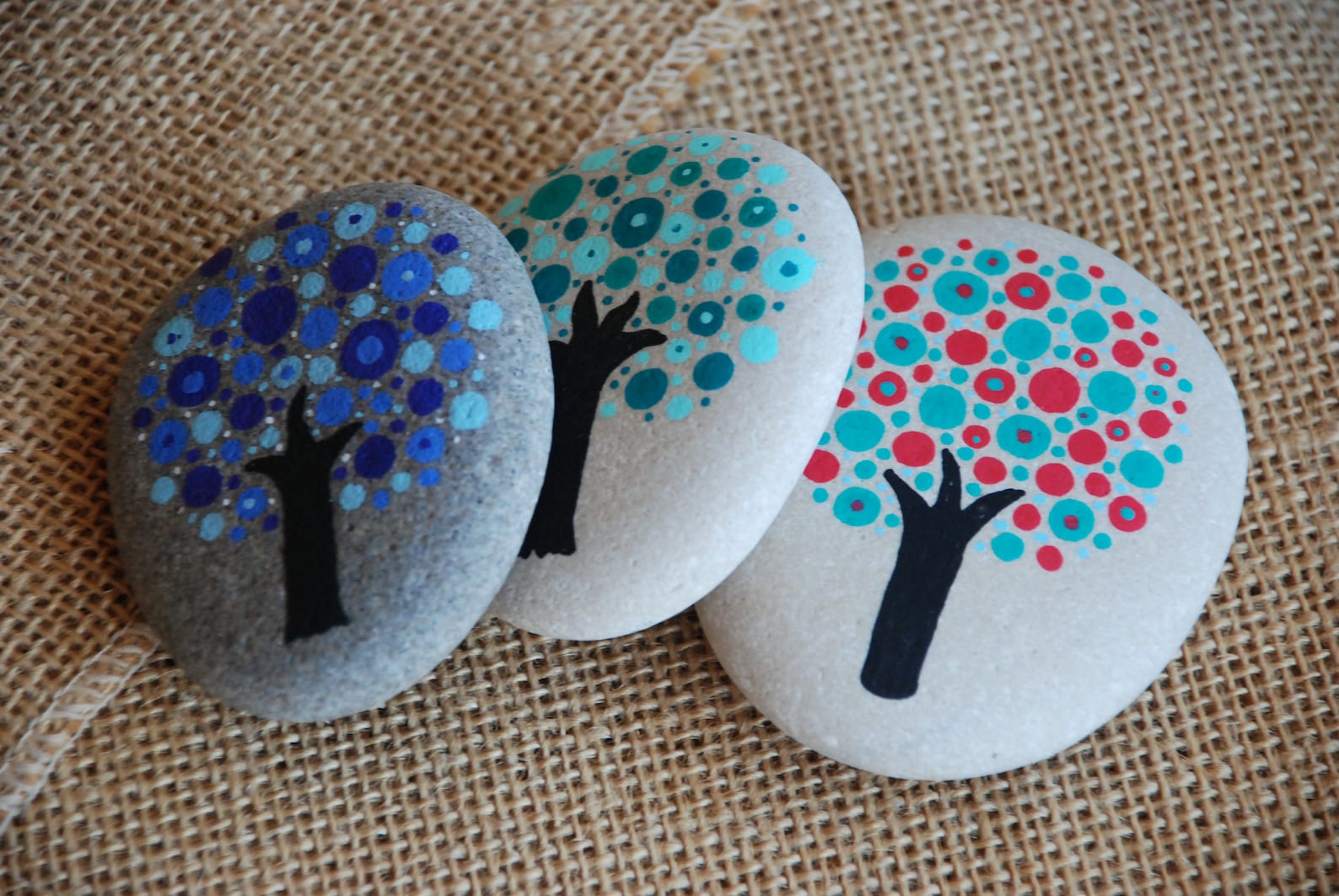 Tree Hand Painted Stone Pebbles With Nature Designs - Etsy