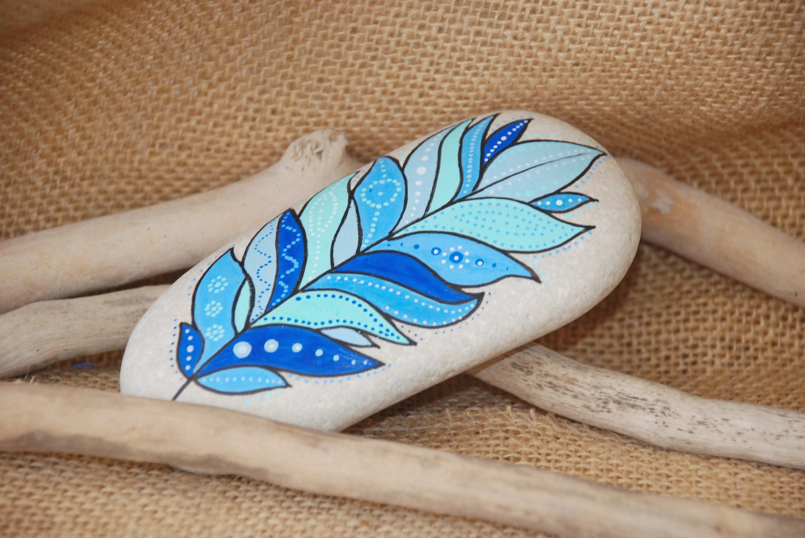 Painted Stone Blue Feather Hand Painted Rock Blue Feather - Etsy