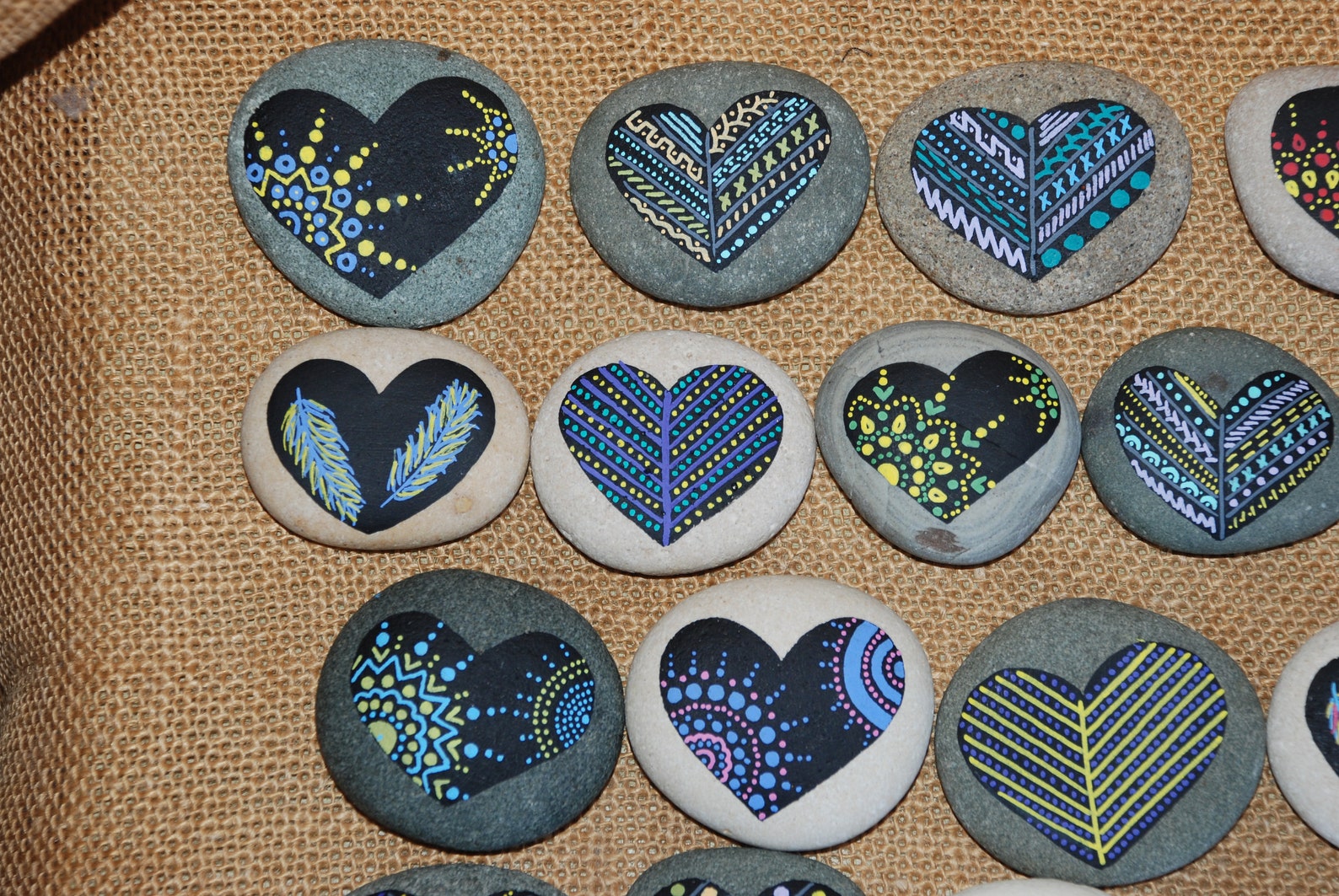Painted Stones Heart Hand Painted Rocks Colorful Painted - Etsy