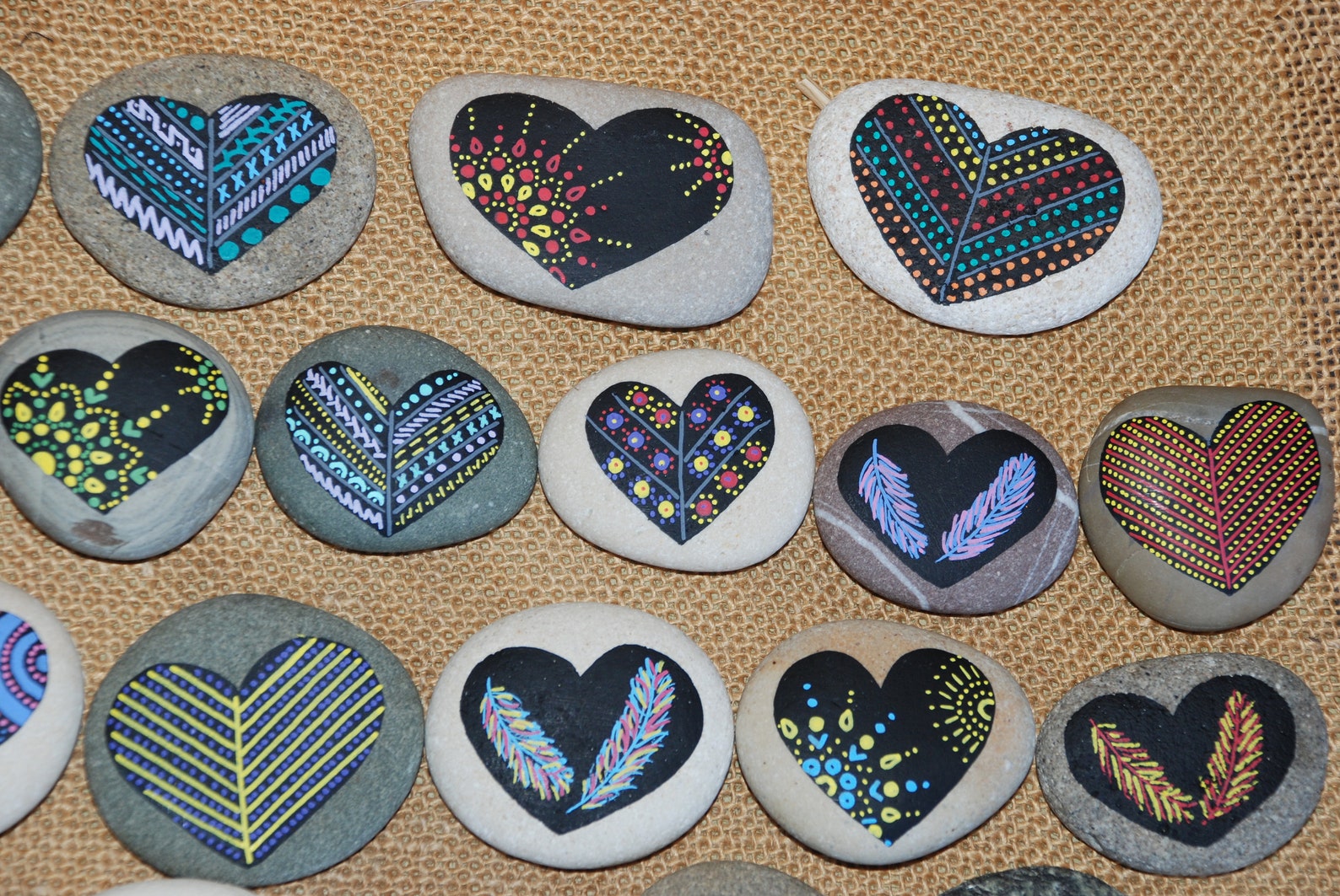 Painted Stones Heart Hand Painted Rocks Colorful Painted - Etsy