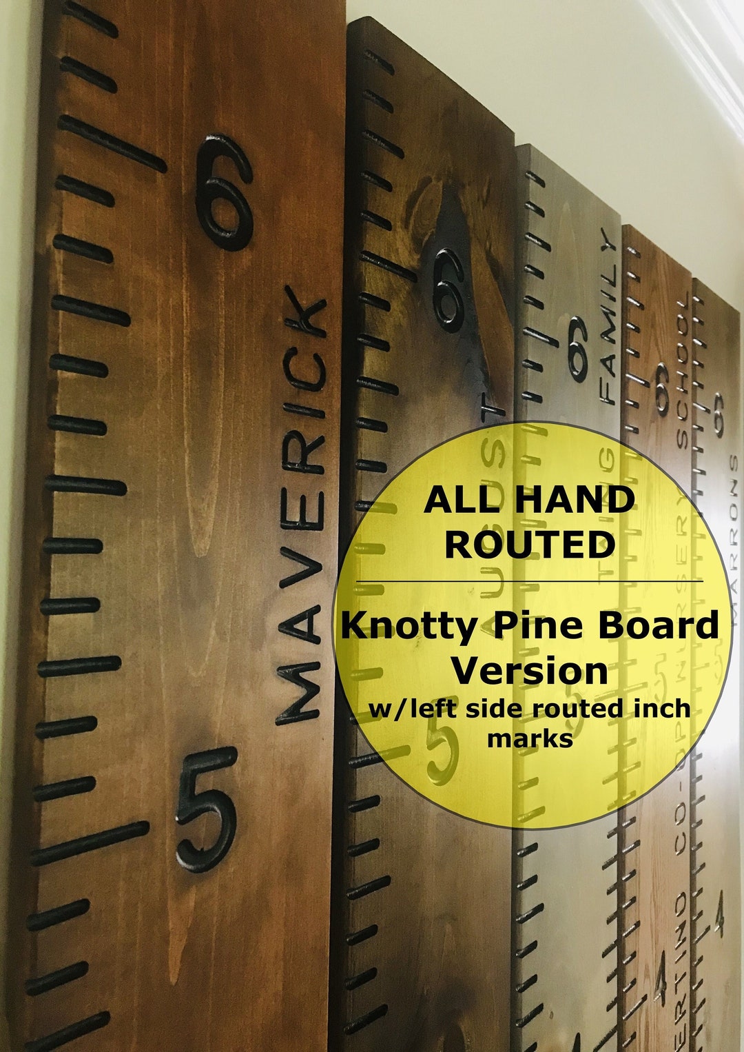 Hand Routed Wood Growth Chart Ruler : Knotty Pine Board Version Kids ...