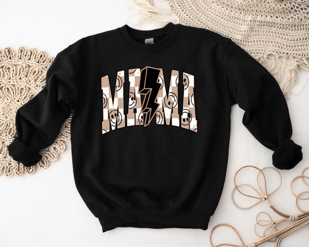 MAMA Sweatshirt, Smiley Face Mom Sweatshirts, Gift for Mom, Baby Shower ...