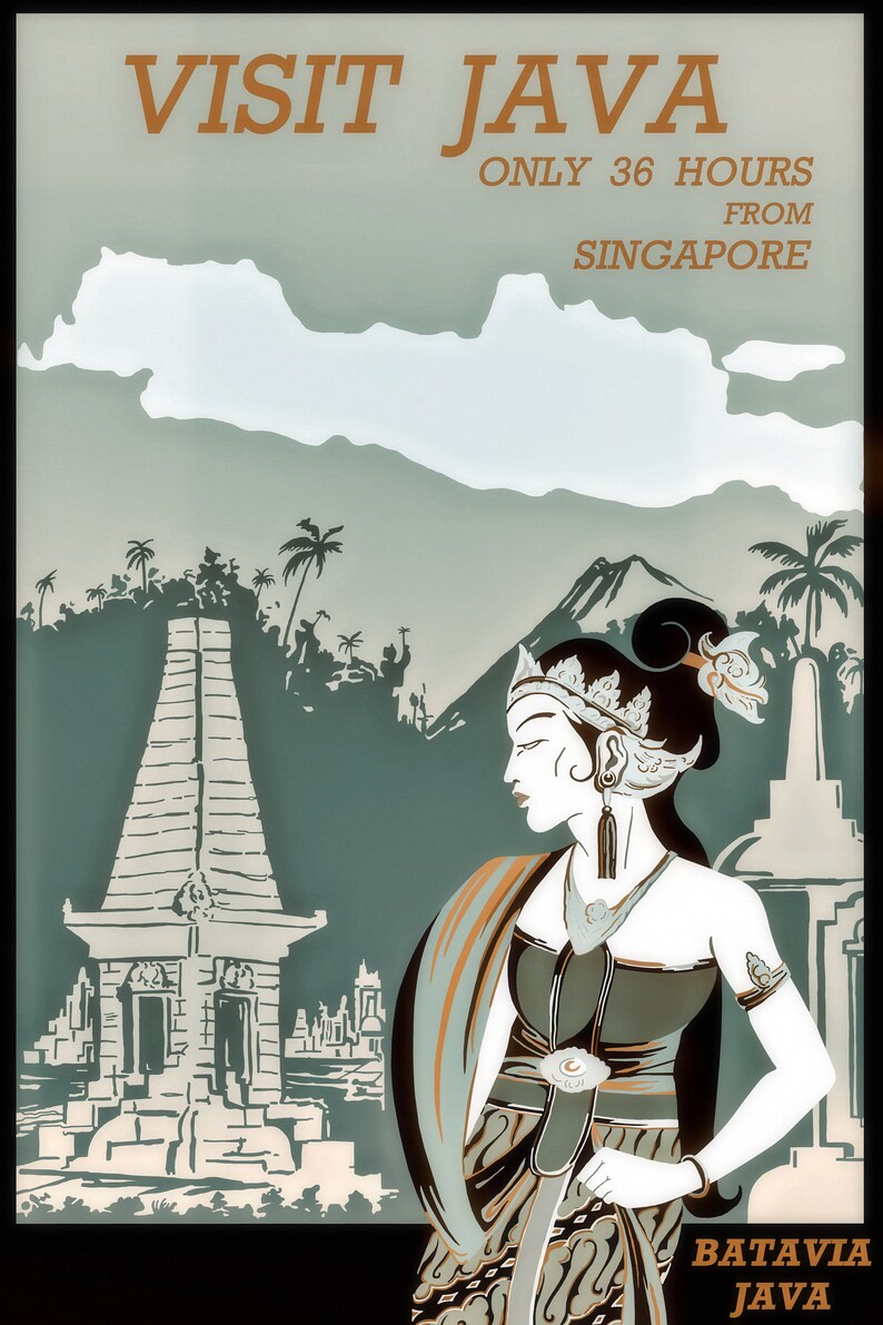 Visit Java Vintage Travel Poster From the 1930s - an Evocative Image ...