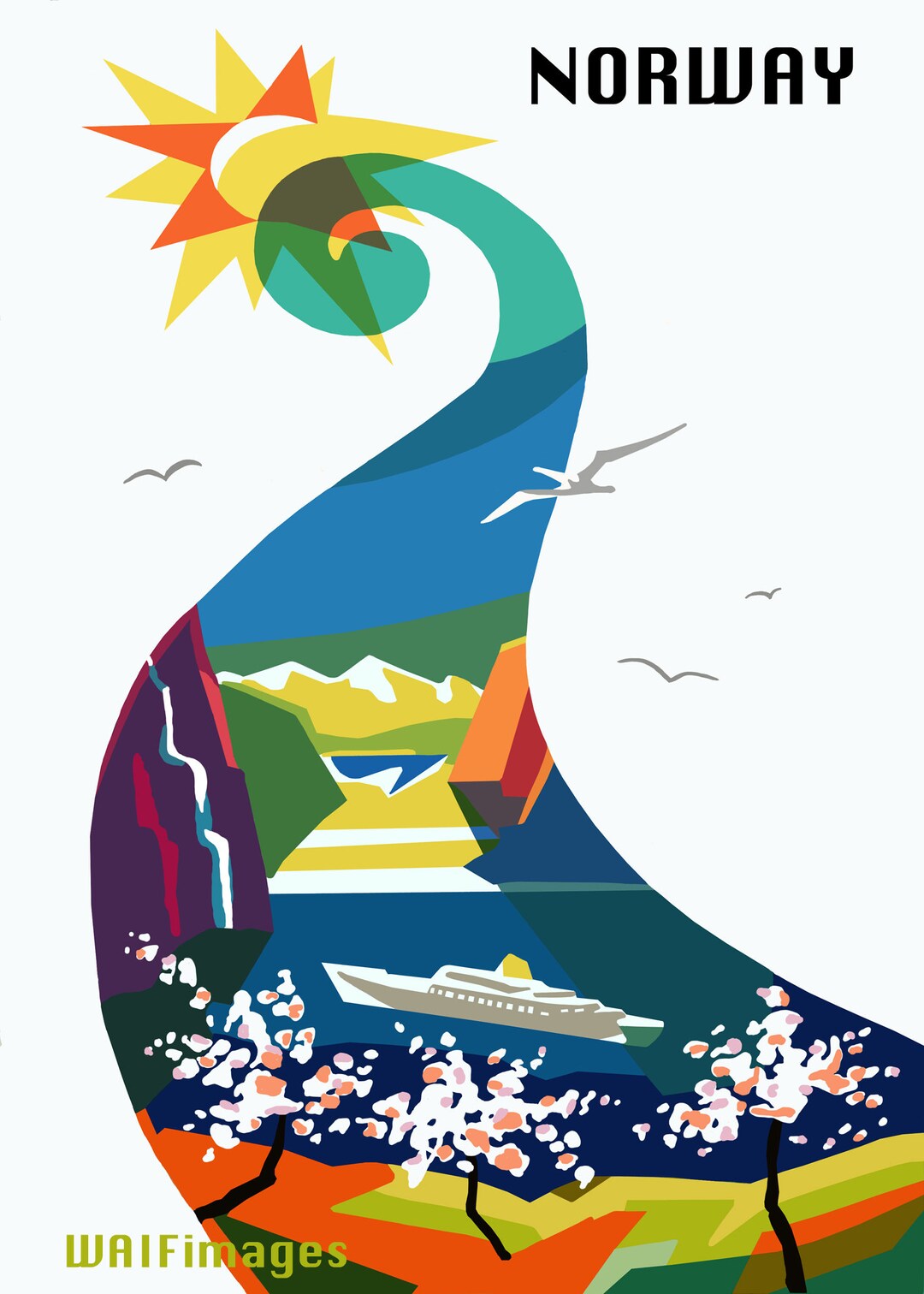 Norway Travel Poster Image - a Simple Mid Century Image That Sells ...