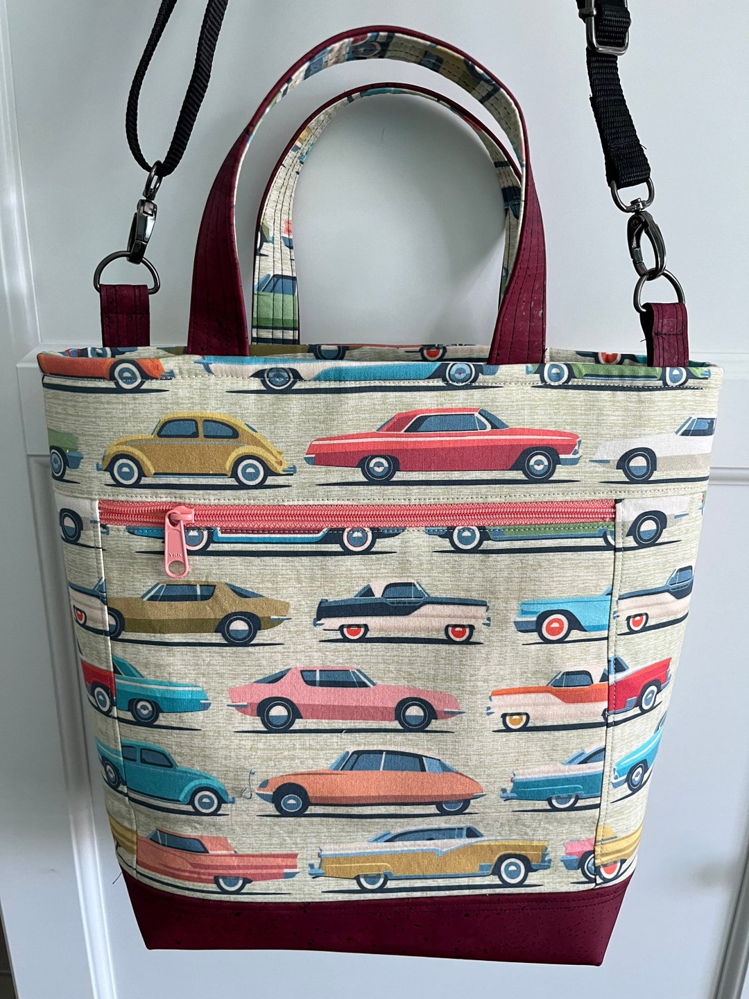 Retro Cars Handmade Bag, 60's Vintage Cars Purse, Modern Cars Tote Bag ...