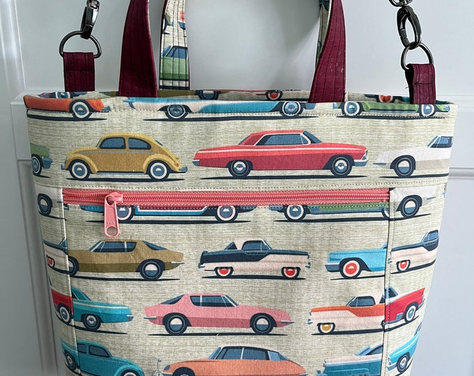 Retro Cars Handmade Bag, 60's Vintage Cars Purse, Modern Cars Tote Bag ...