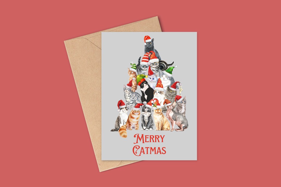 Merry Catmas Christmas Card, Cat Illustrations Card, Christmas Card for ...