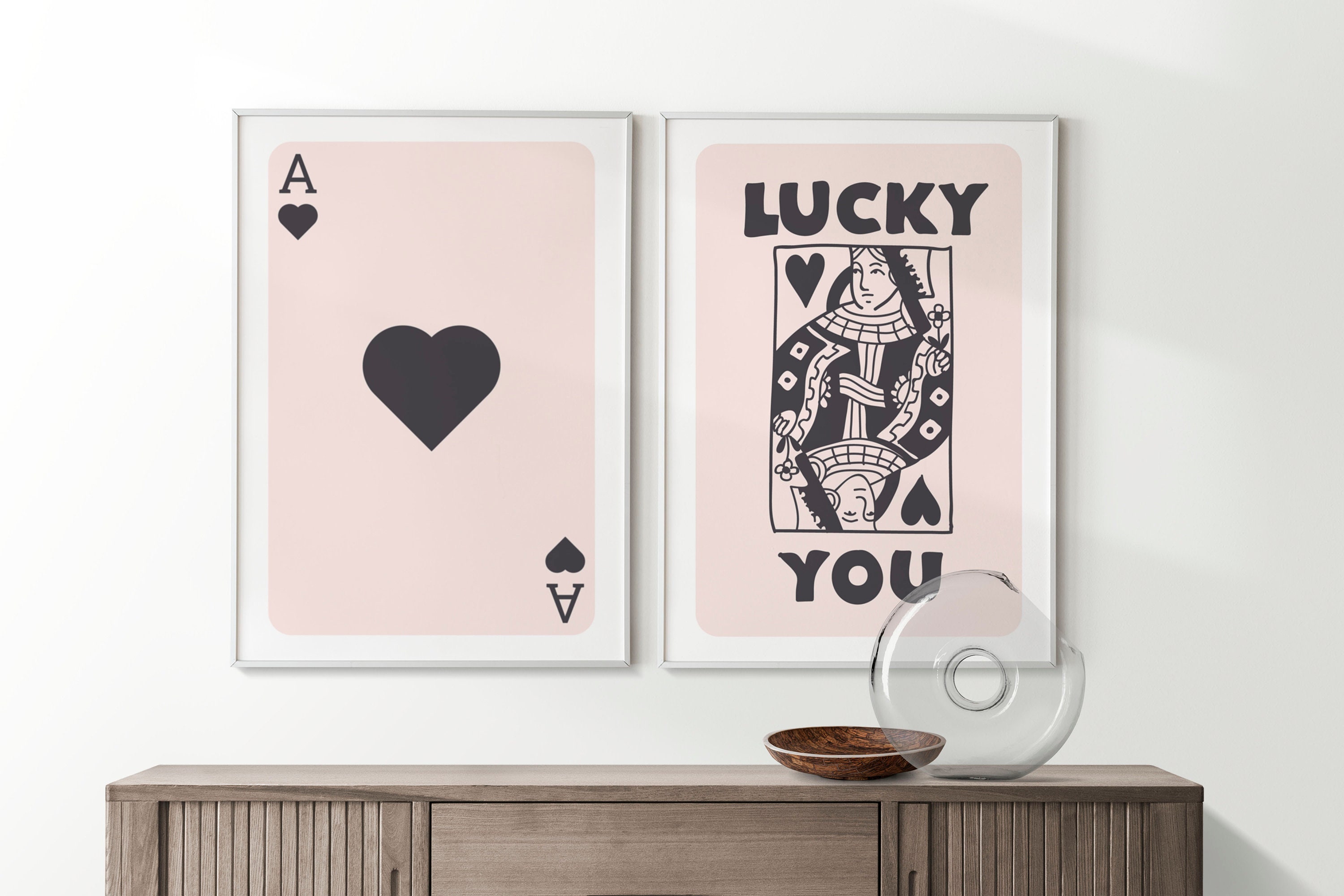 Set of 2 Trendy Playing Card Prints, Retro Aesthetic Prints, Pink, Navy ...