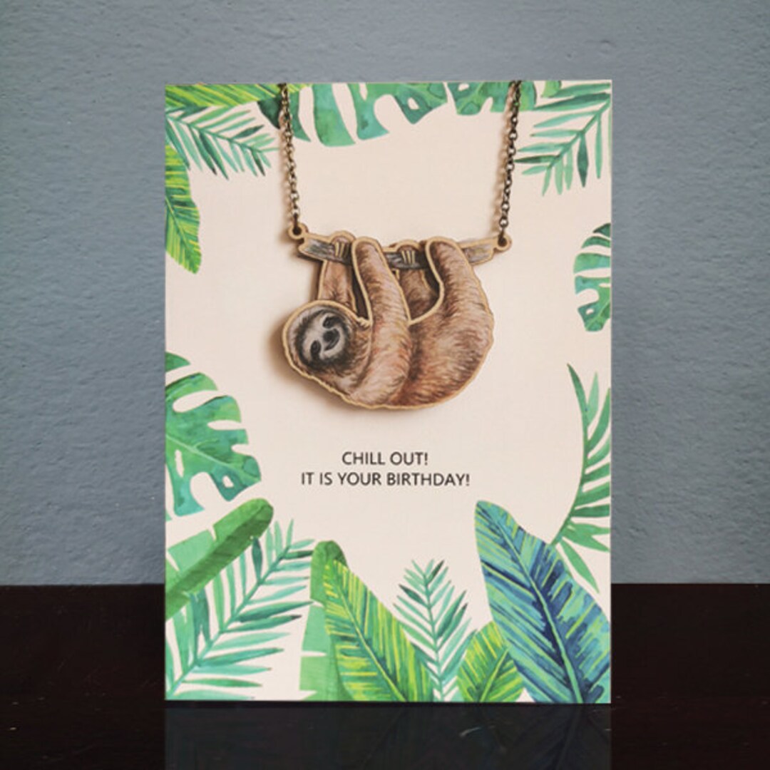 3D Pop up Sloth Necklace Card, Card for Animal Lover, Sloth Necklace ...