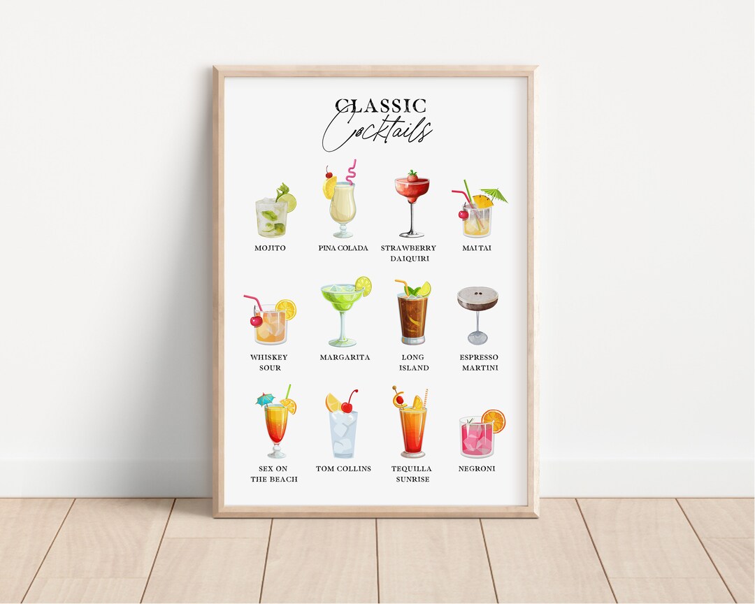 Classic Cocktails Print, Cocktails Poster, Cocktails Art, Cocktail ...