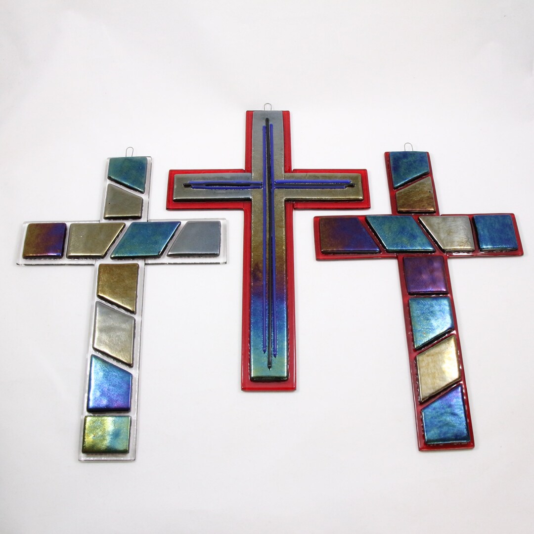 Fused Glass Cross Wall Art Iridescent Glass Cross Cross Wall - Etsy