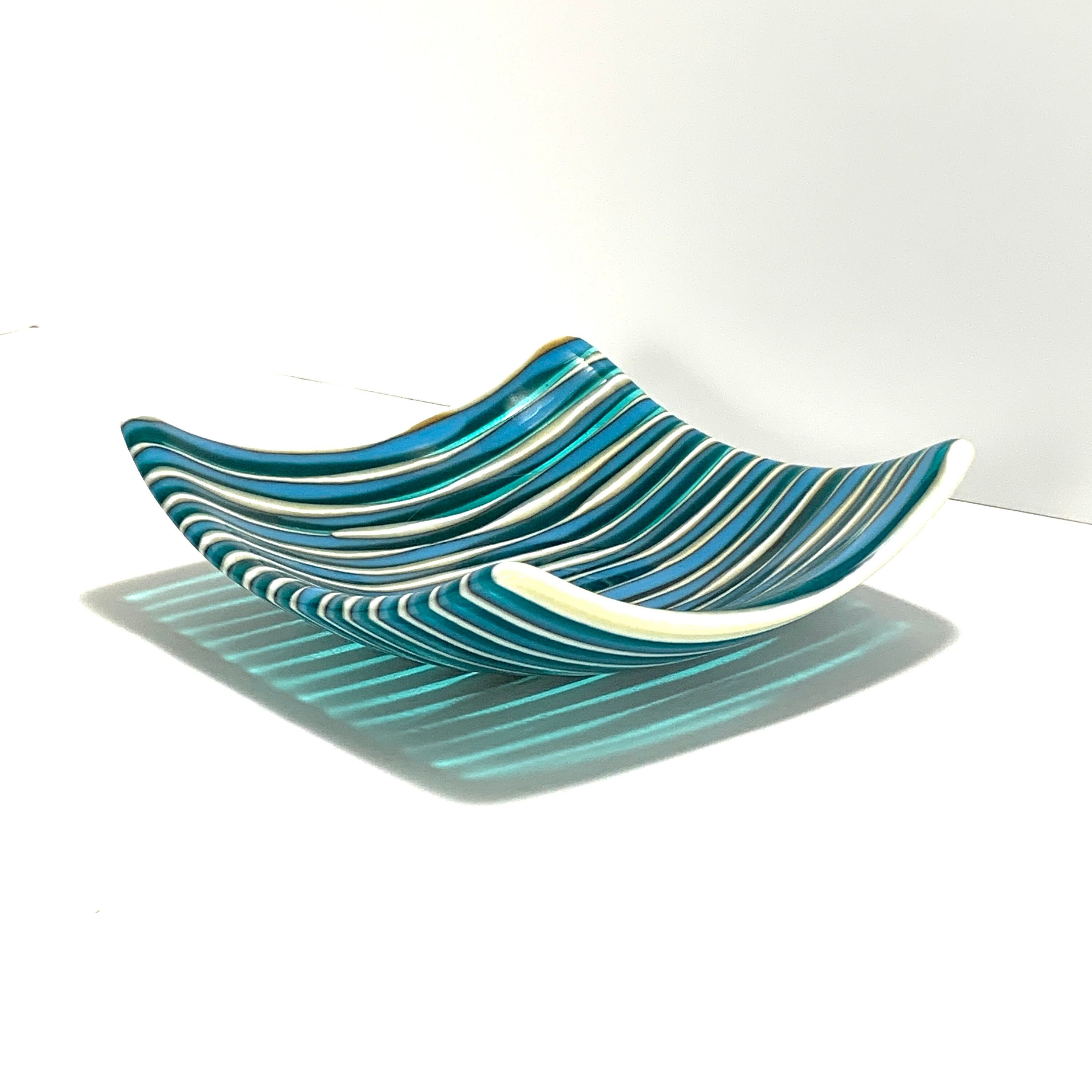 Turquoise and Vanilla Striped Fused Glass Plate, Seaside Glass Dish ...