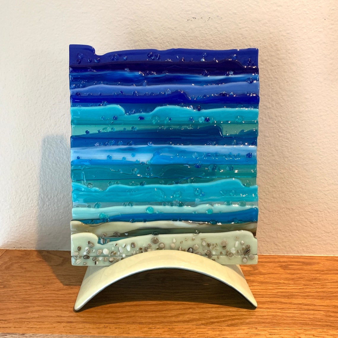 Fused Glass Ocean & Beach Display, Glass Seascape, Water; Fused Glass ...