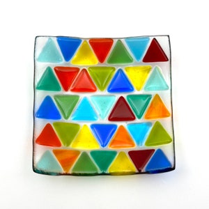Rainbow Triangles Fused Glass Plate, Colorful Art Display - Etsy