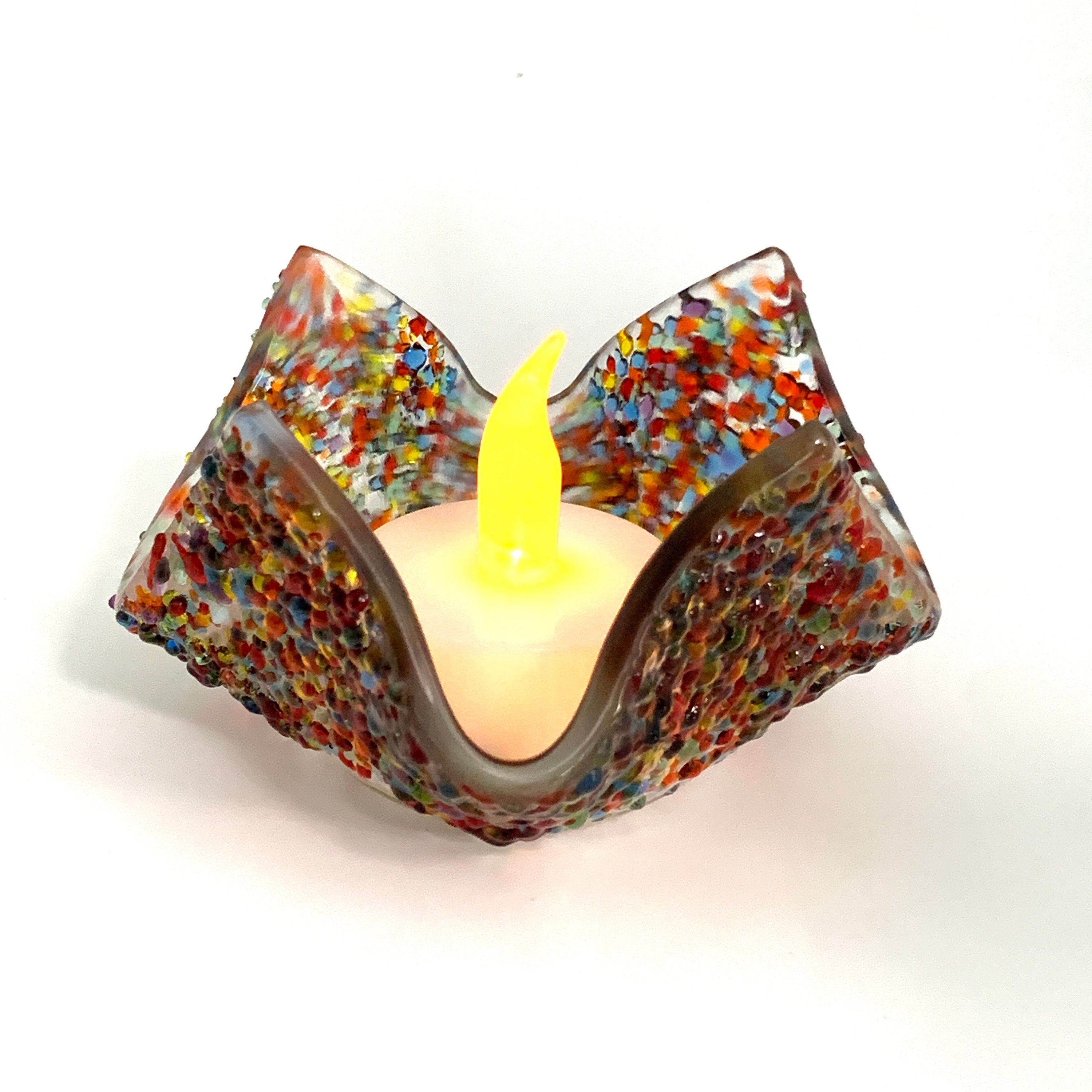 Tea Light Fused Glass Candle Holder Rainbow White Art Glass - Etsy.de