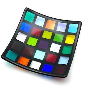 Windows Large Fused Glass Plate, Rainbow Colors Fused Glass Art Bowl ...