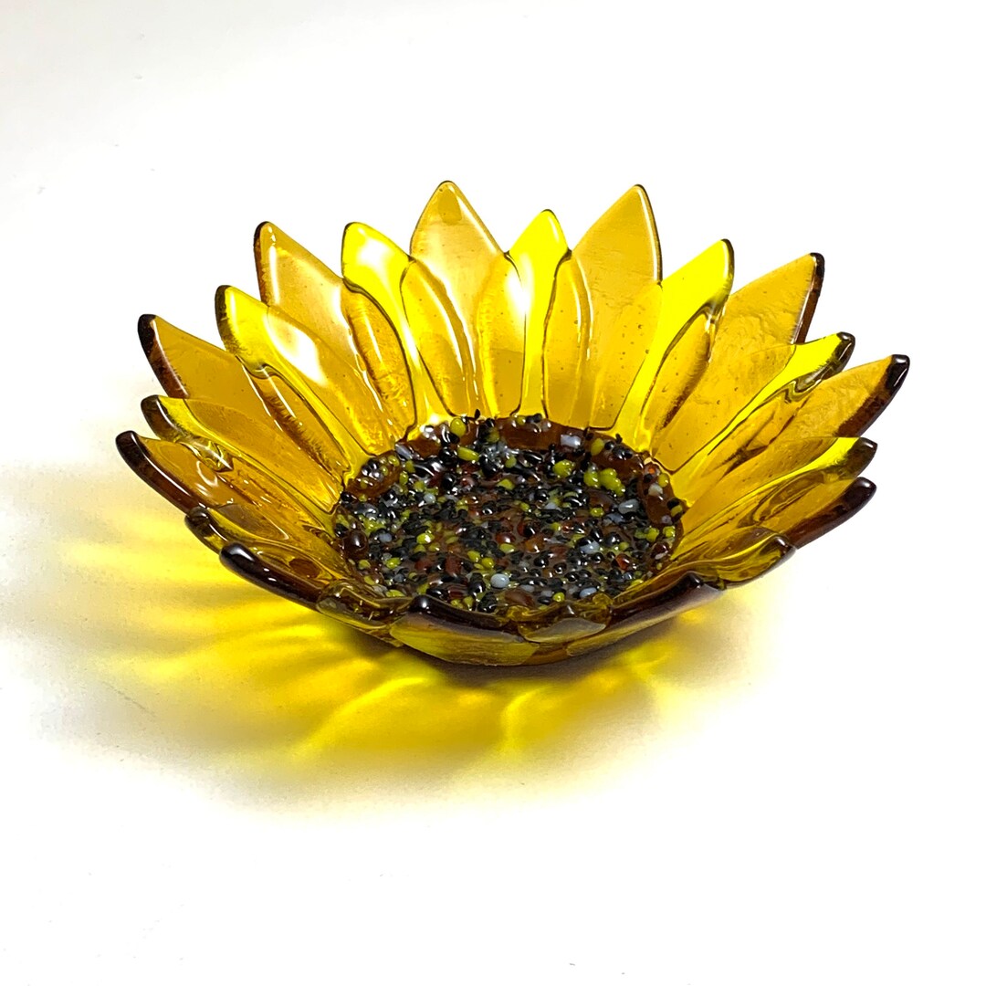 Fused Glass Sunflower, Flower Art, Sunflower Bowl, Candle Dish, Trinket ...