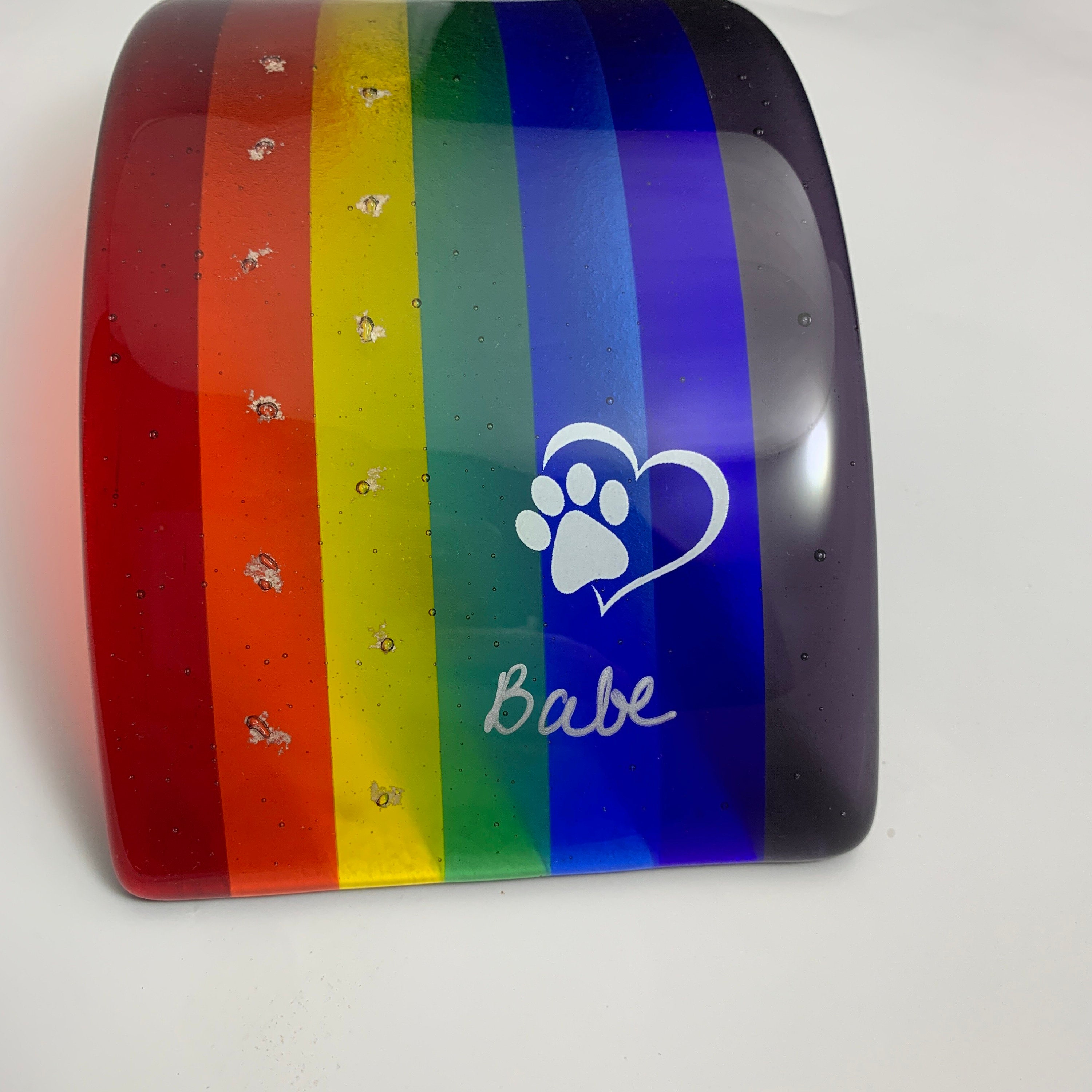 Fused Glass Rainbow Bridge, Candle Screen, Suncatcher, Paw Print Pet ...
