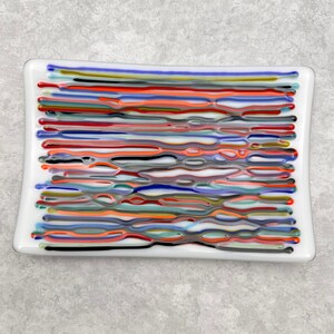 Fused Glass Rainbow Stripes Platter, Multi-color Stripes Pattern Decor ...