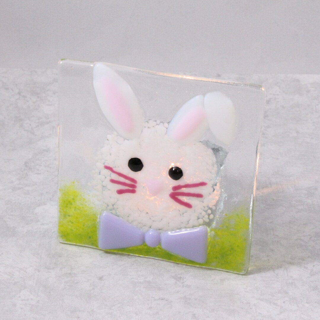 Bunny Tea Light Screen, Night Light, Fused Glass Rabbit Art, Easter ...