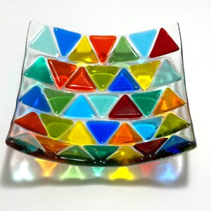 Rainbow Triangles Fused Glass Plate, Rainbow Colors Fused Glass Art ...