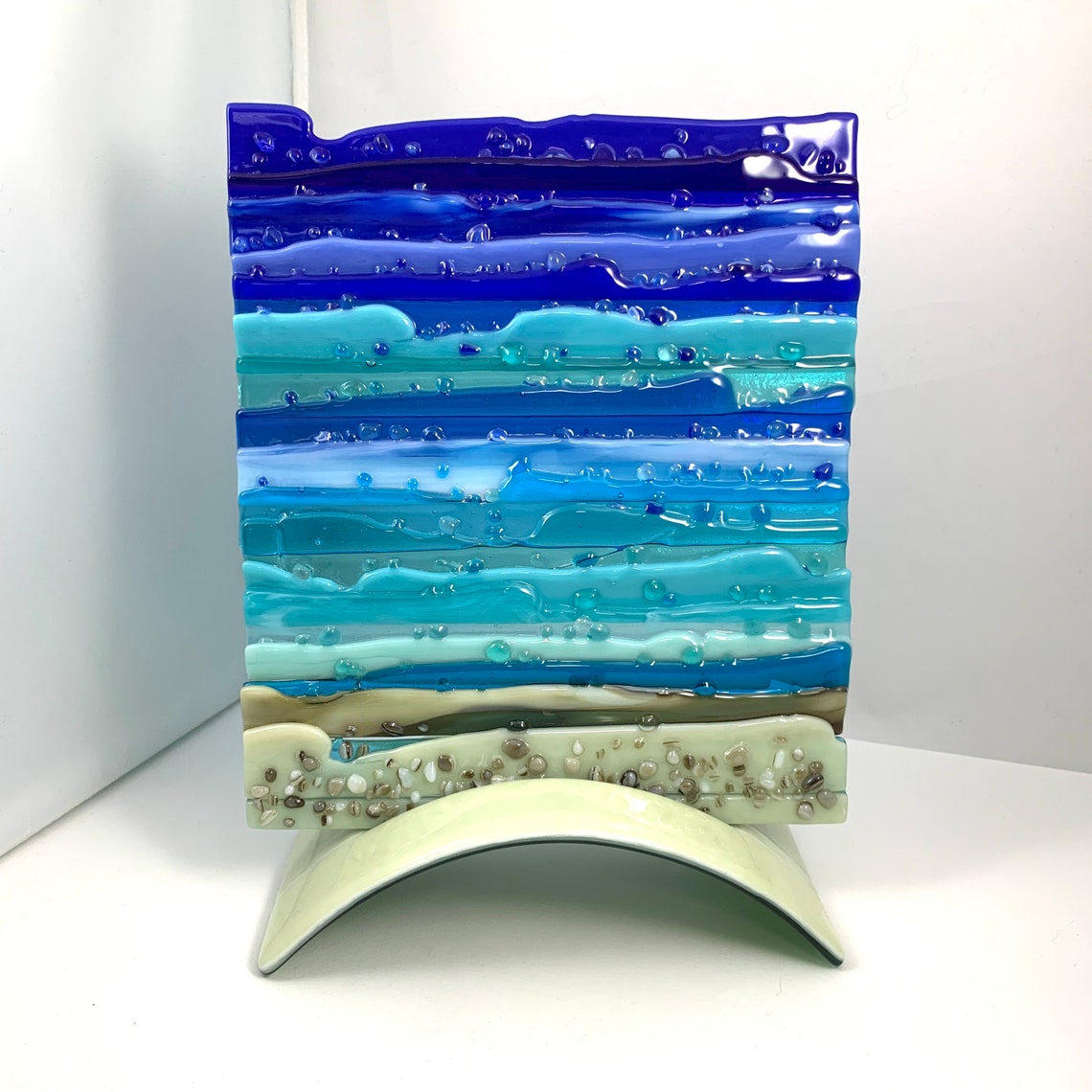 Fused Glass Ocean & Beach Display, Glass Seascape, Water; Fused Glass ...