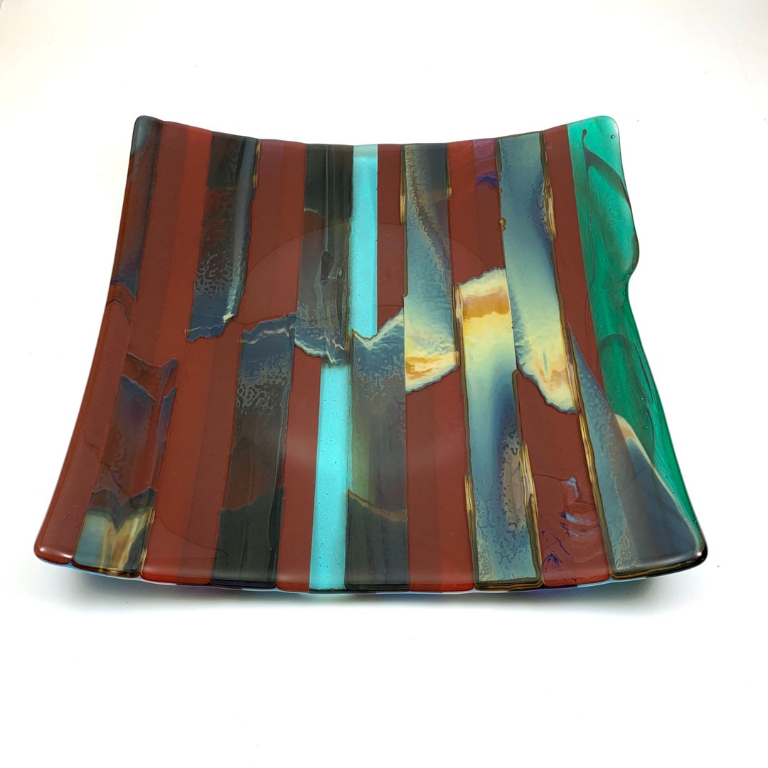 Large Striped Fused Glass Platter, Glass Art Platter, Glass Plate ...