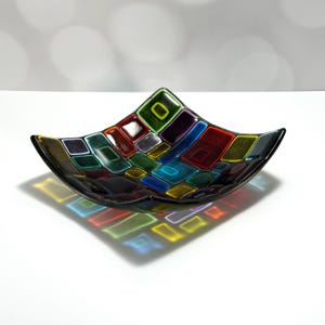 Neon Rainbow Fused Glass Plate, Fused Glass Art Plate, Black, Rainbow ...