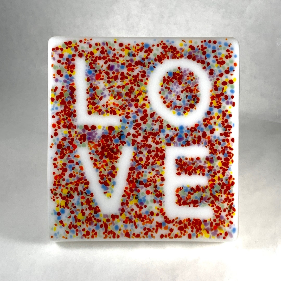 LOVE Fused Glass Art, Free Standing Glass Display, Valentine Gift ...