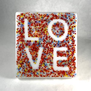 LOVE Fused Glass Art Free Standing Glass Display Valentine - Etsy