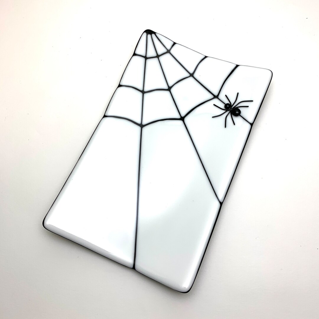 Fused Glass Spider Web Platter, Halloween Decor, Glass Spider Plate ...