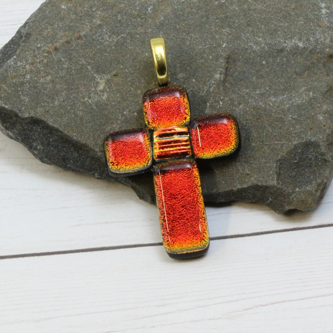 Dichroic Glass Cross Pendant Blue, Green, Silver, Red Cross Necklace ...
