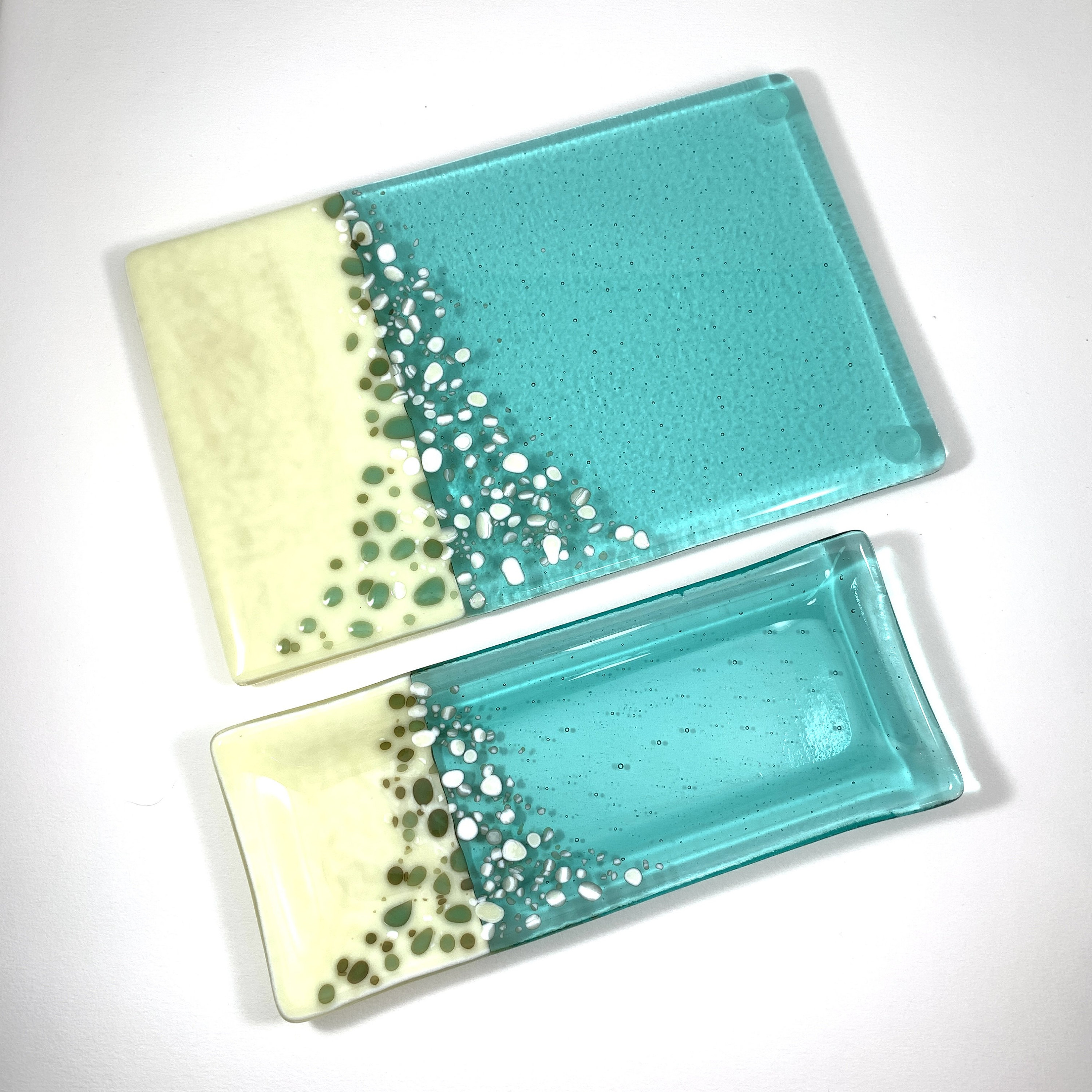 Fused Glass Cheese Board Aqua & Vanilla Cracker Tray Glass | Etsy