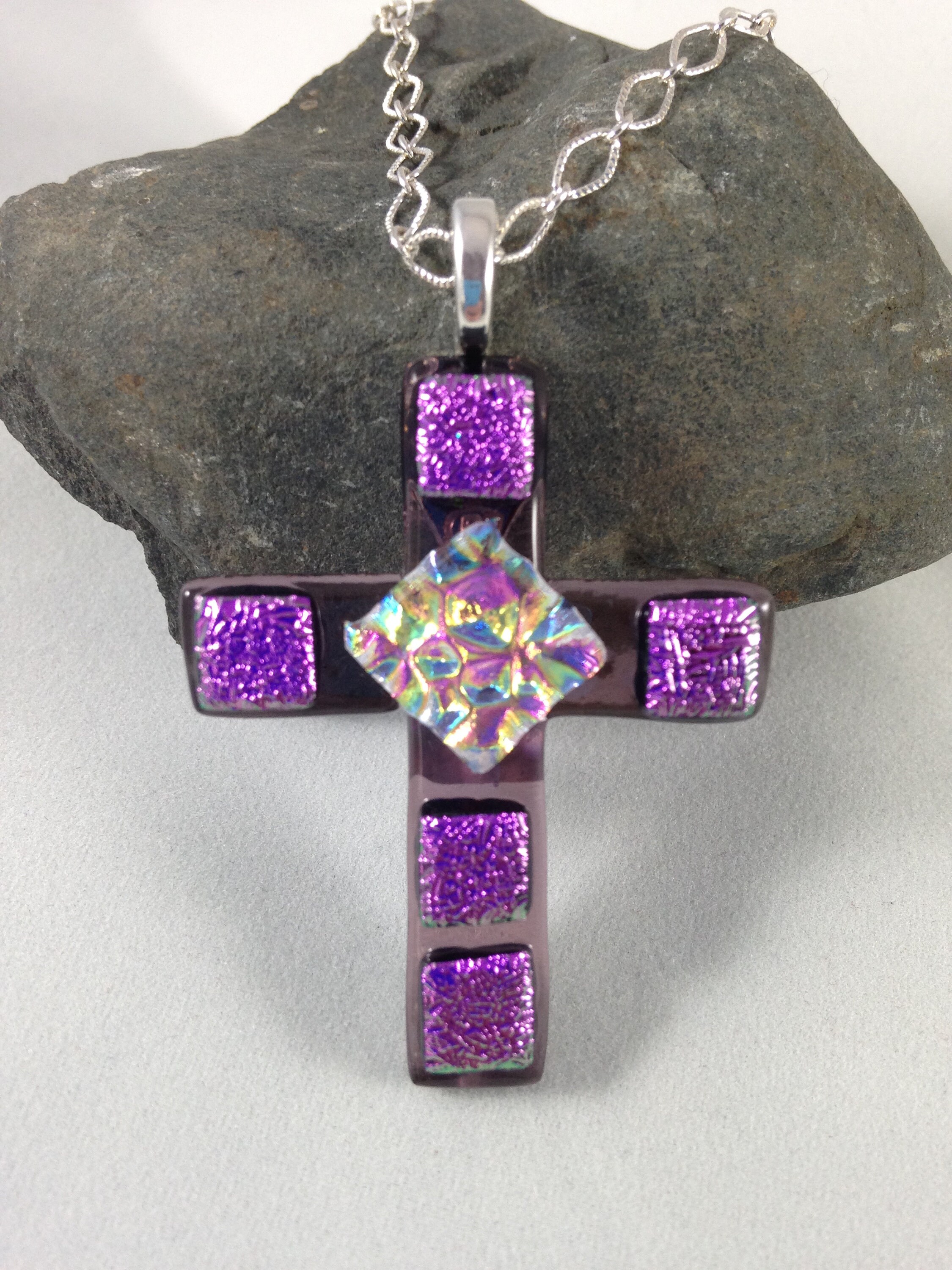 Dichroic Glass Cross Large Cross Necklace Dichroic Glass | Etsy