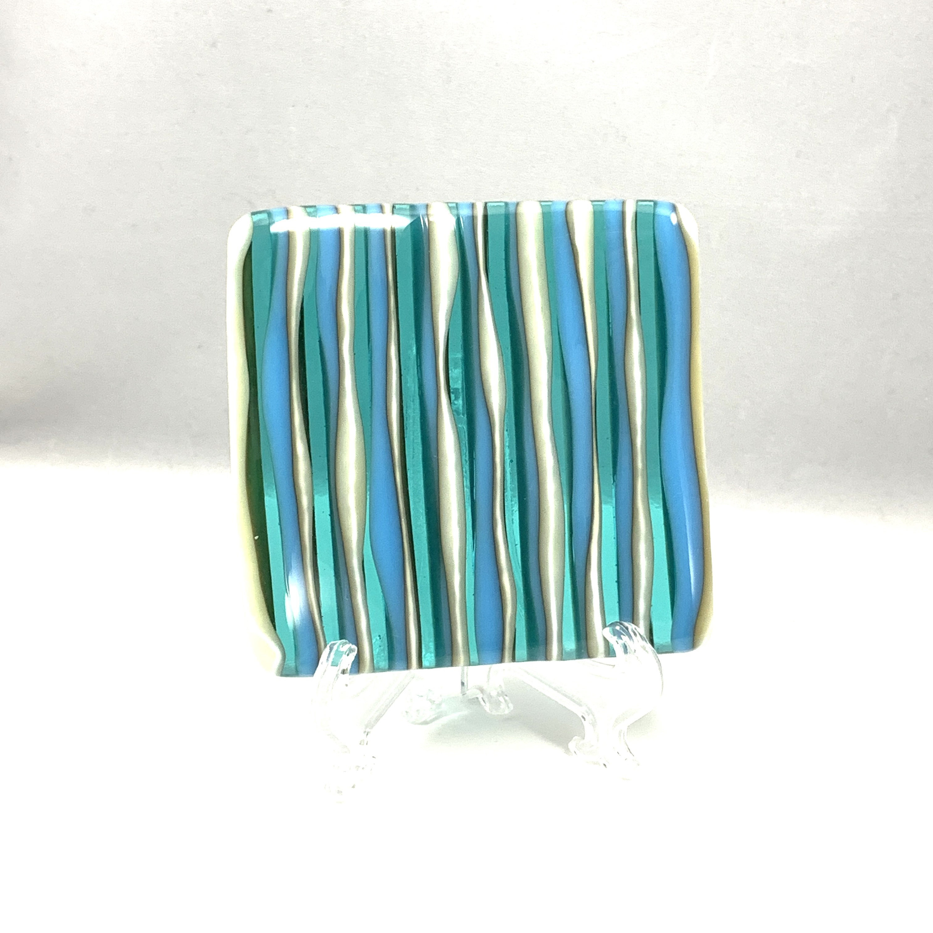 Turquoise and Vanilla Striped Fused Glass Plate, Seaside Glass Dish ...