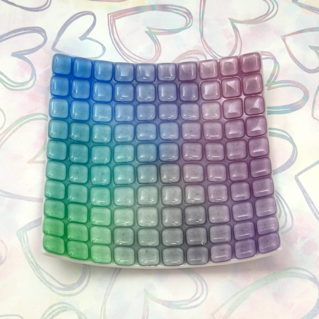 Fused Glass Diffusion Illusion Plate, Art Glass Decor, Blue, Green ...