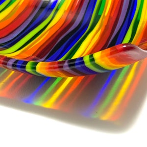 Rainbow Striped Fused Glass Plate, Multi-color Glass Dish, Wavy Stripes ...