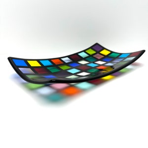 Windows Large Fused Glass Plate, Rainbow Colors Fused Glass Art Bowl ...