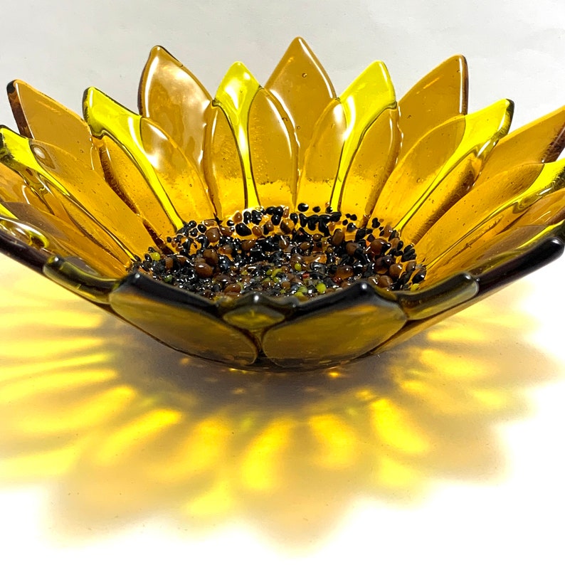 Fused Glass Sunflower, Flower Art, Sunflower Bowl, Candle Dish, Trinket ...