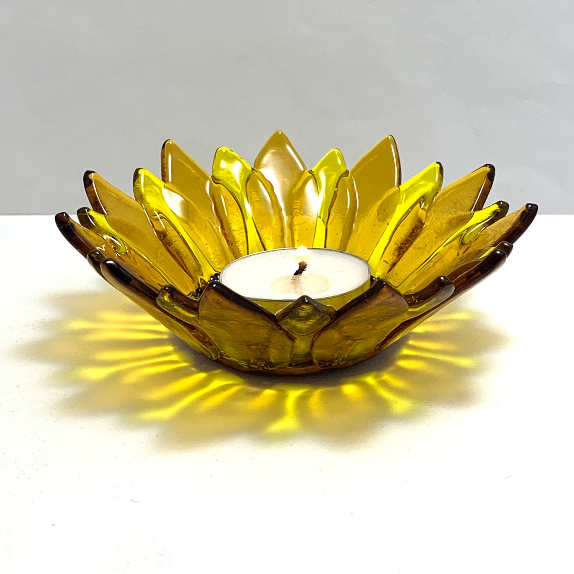 Fused Glass Sunflower, Flower Art, Sunflower Bowl, Candle Dish, Trinket ...