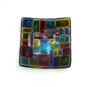 Neon Rainbow Fused Glass Plate, Fused Glass Art Plate, Black, Rainbow ...