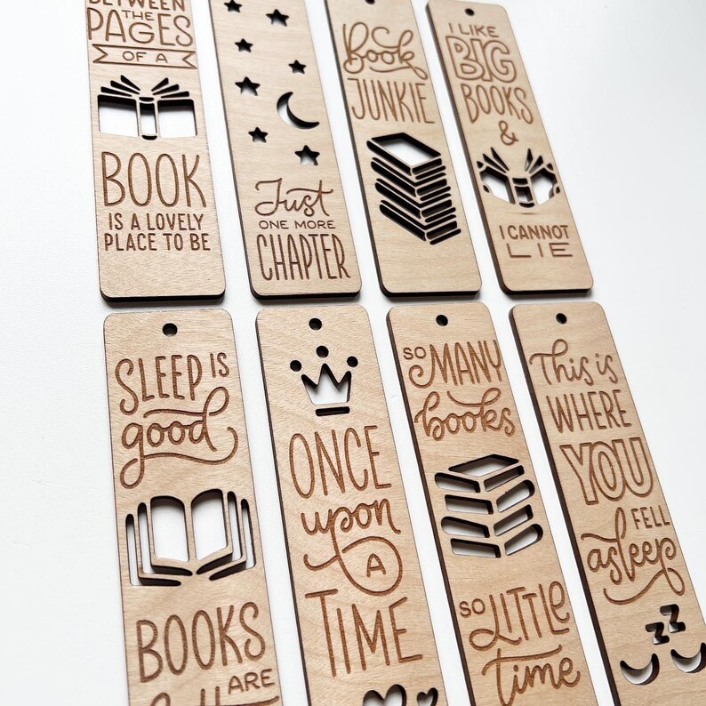 Wooden Laser Cut and Engraved Bookmarks - Etsy