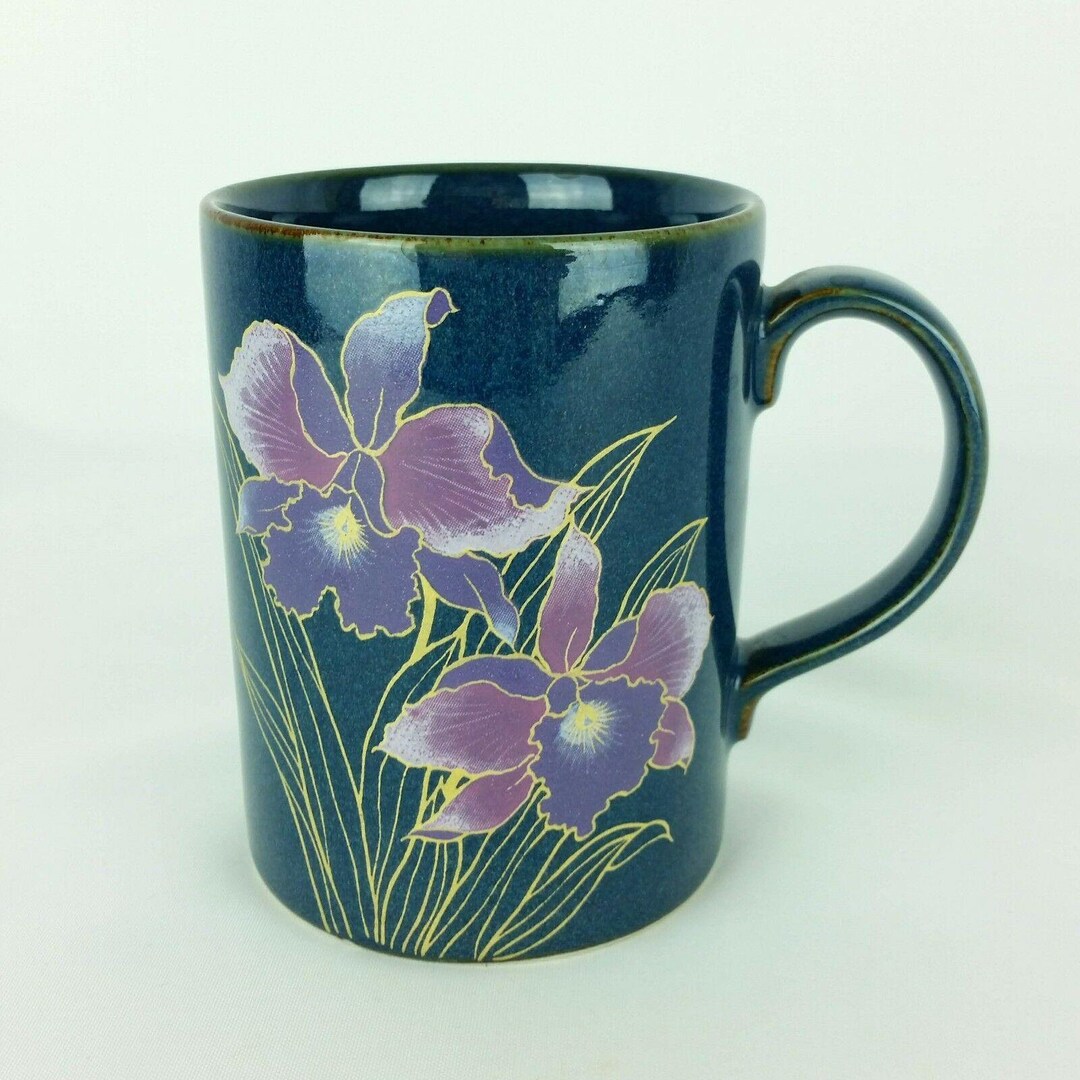 Otagiri Deep Blue Floral Coffee Mug Tea Cup Purple Orchids Made in ...