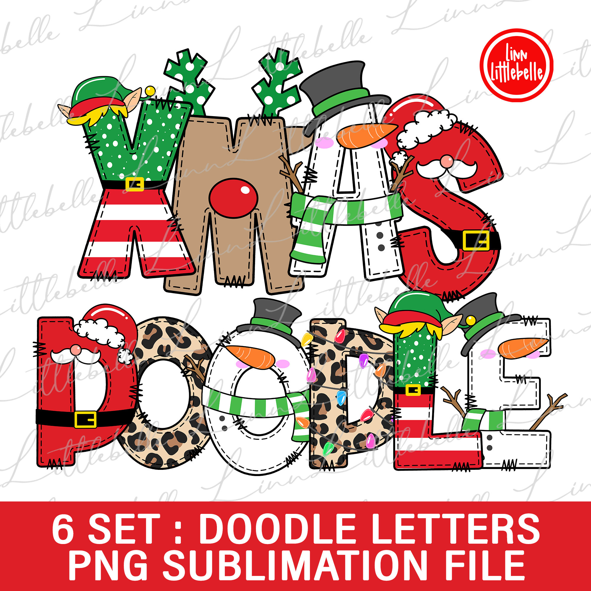 Christmas Doodle Alphabet Png Files, Christmas Letters Png, Christmas ...