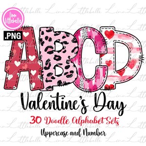 Valentine Doodle Letters Clip Art PNG Files, Doodle Alpha Bundle ...