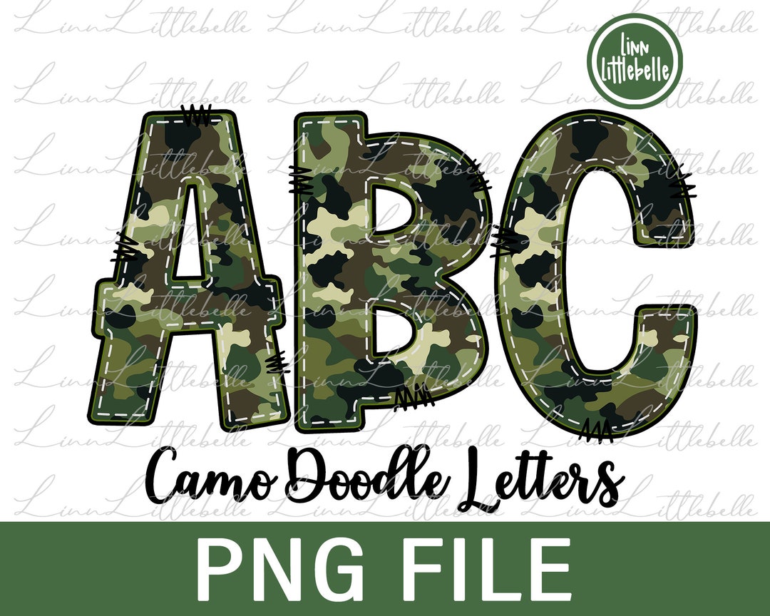 Camo Doodle Letters Clip Art PNG Files, Camo Alphabet Letters, Doodle ...